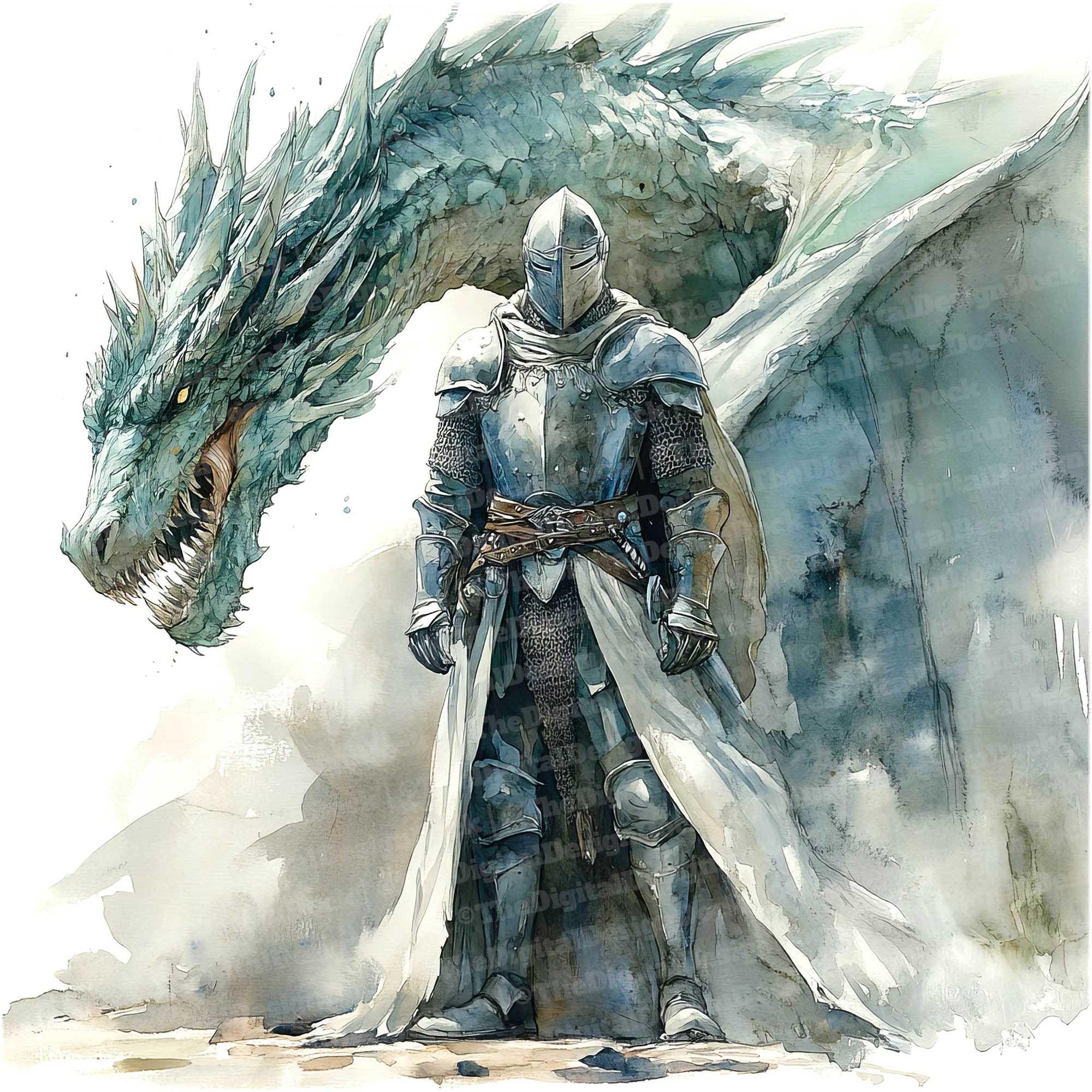 12 Knight and Dragon Clipart, Medieval Fantasy Clipart, Printable ...