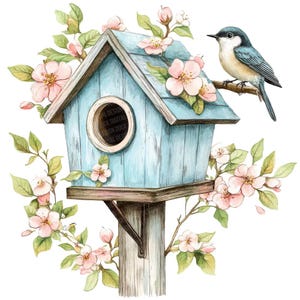 Birdhouse PNG Clipart, 12x Floral Bird Box Clip Art Set, Printable ...