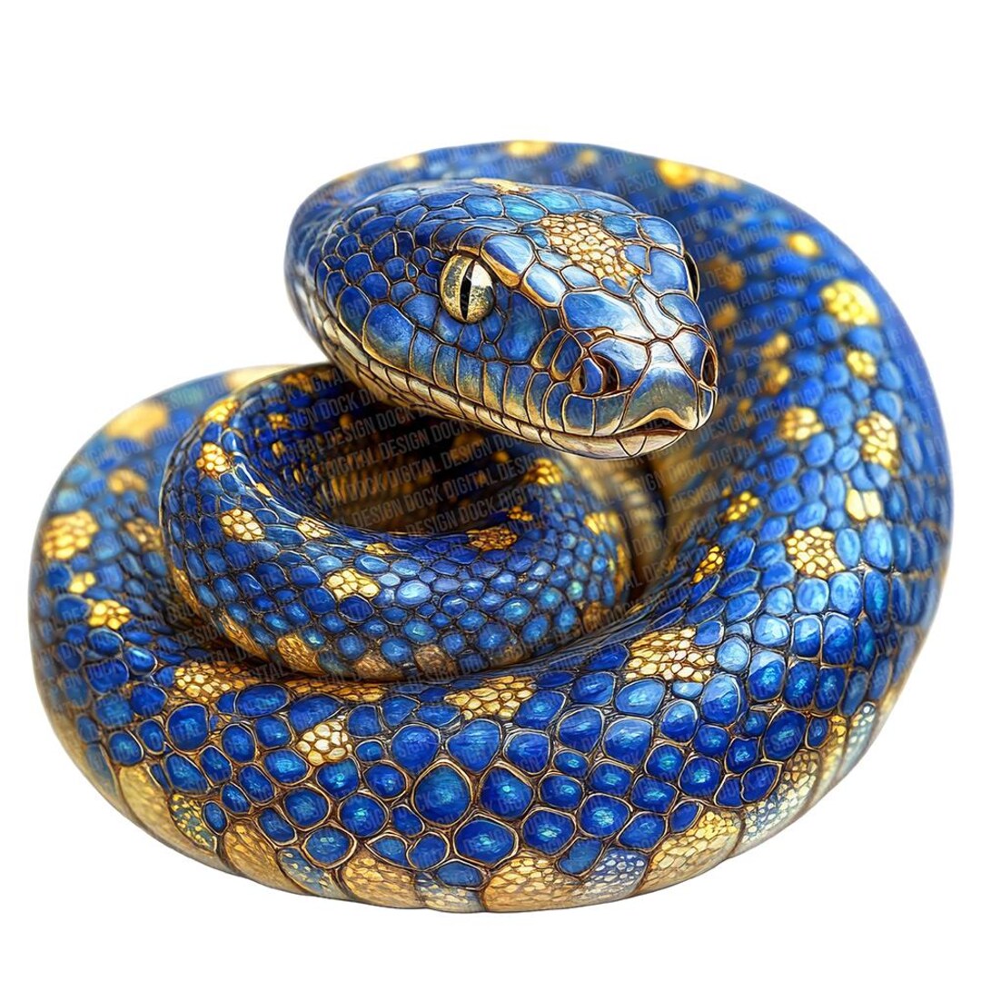 Snake PNG Clipart, 12x Baroque Blue and Gold Clip Art Set, Printable ...