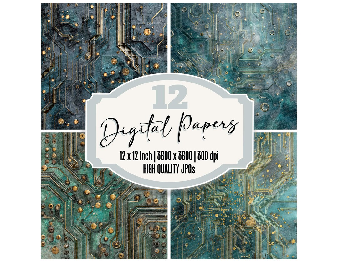12 Chrome Circuit Junk Journal Paper Pack Tech Design PCB Backgrounds ...
