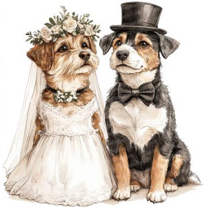 12x Wedding Dog Clipart, Bride and Groom Cute Dogs, Printable ...