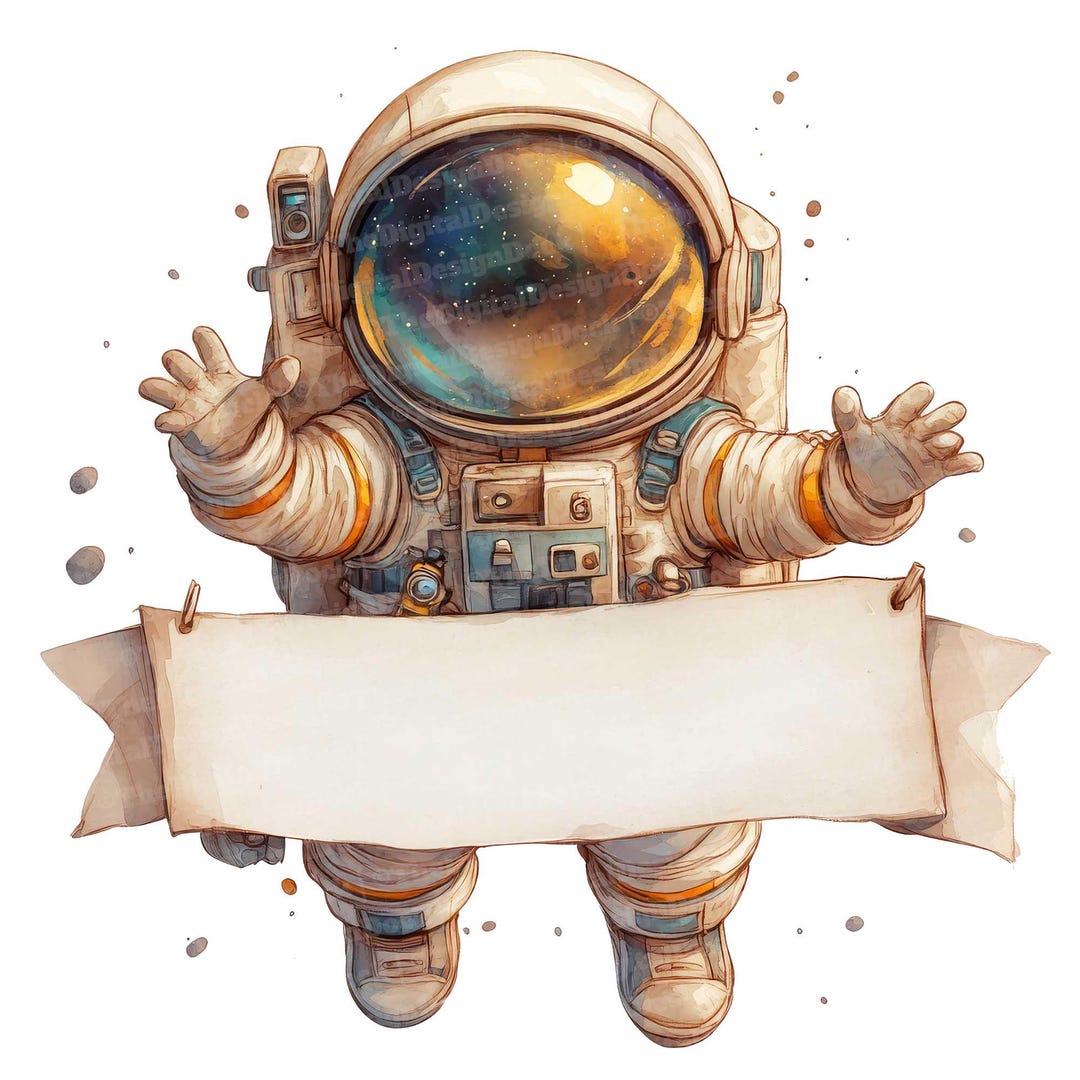 12x Space Astronaut Clipart, Space Invitations Clipart, Watercolor Art ...