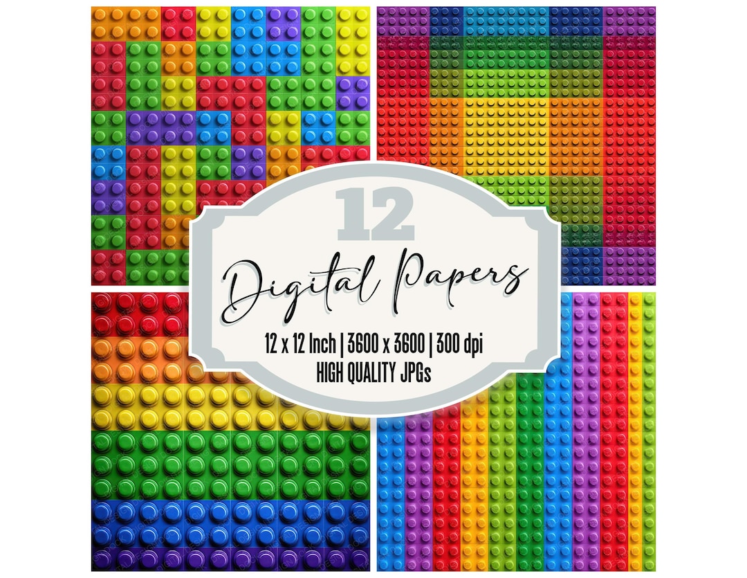 12x Rainbow Toy Bricks Digital Paper Colorful Plastic Texture Junk ...