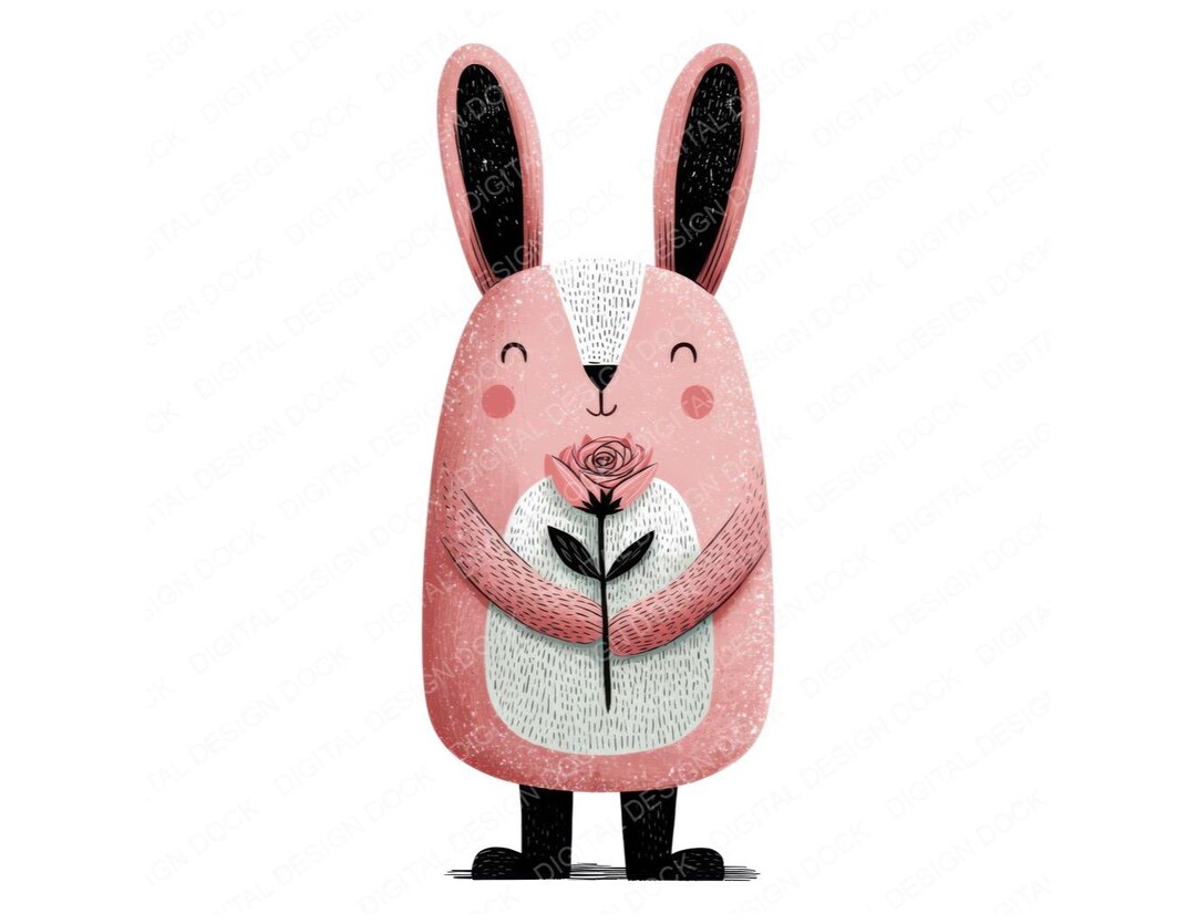 12x Bunny With Rose PNG Clipart, Rabbit Flower Clip Art Set, Printable ...