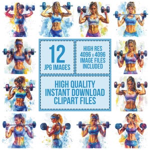 12x Dumbbell Workout Woman Clipart, Fitness Woman in Gym Workout ...