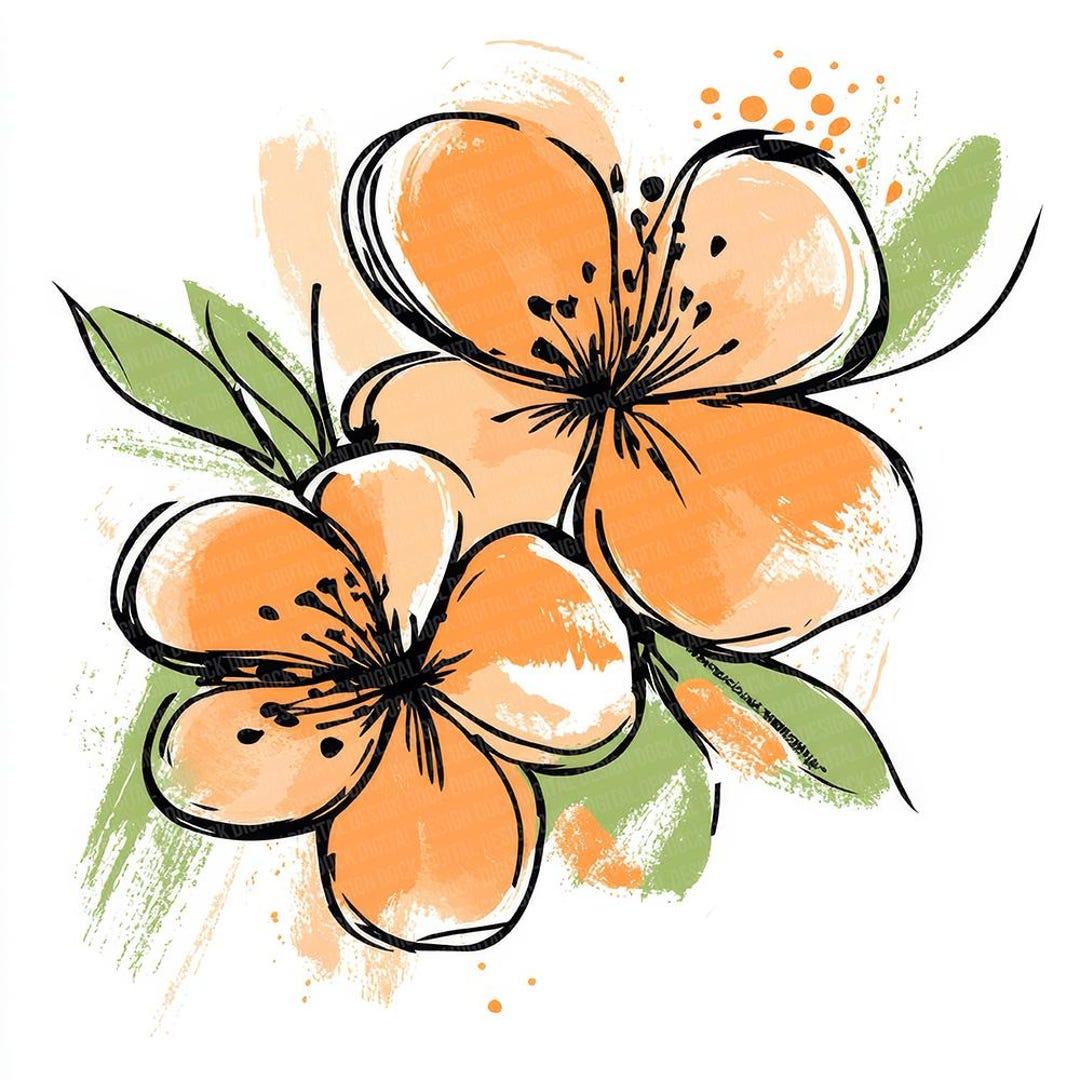 Apricot Floral PNG Clip Art, 12x Modern Flowers Clipart, Printable ...
