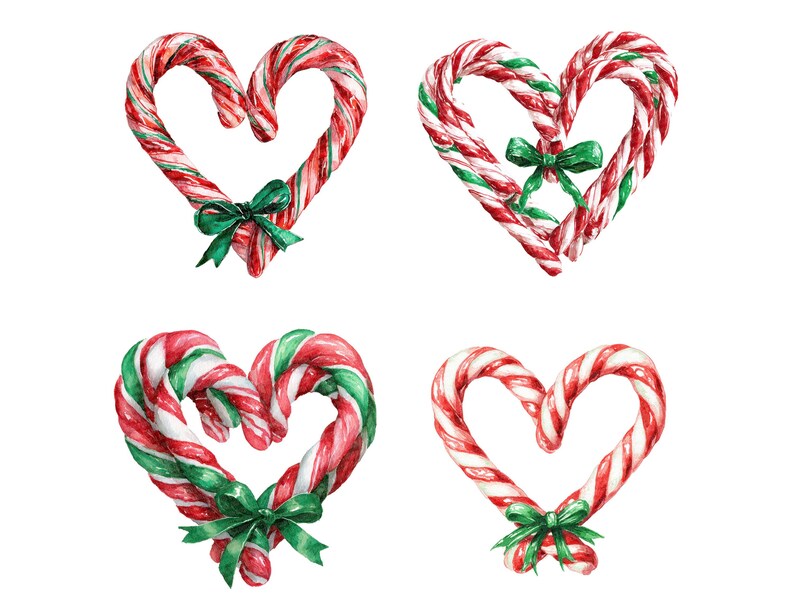 Candy Cane Christmas Heart PNG Clipart, 12x Holiday Candy Clip Art Set ...