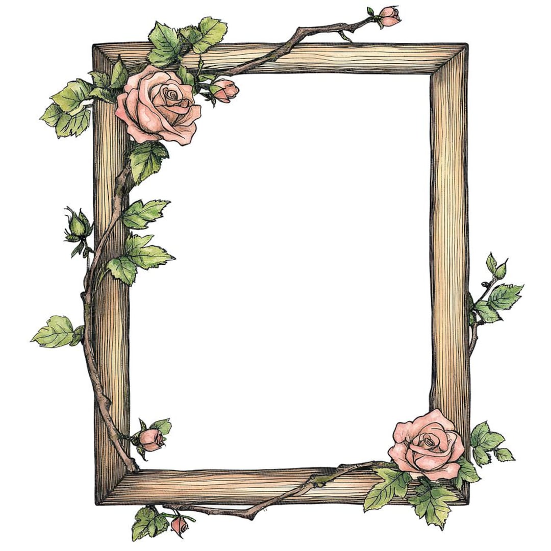 12x Wooden Frame PNG Clipart, Rose Vine Frame Clip Art Set, Watercolor ...
