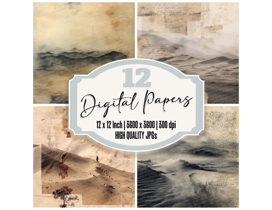 12x Dune Calligraphy Dust Junk Journal Paper Digital Paper Pack ...