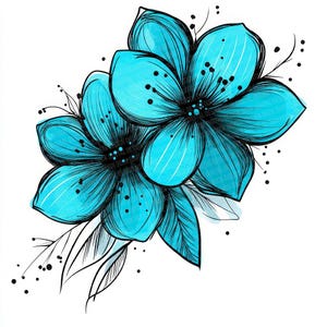 Turquoise Floral PNG Clip Art, 12x Abstract Flower Clipart Set ...