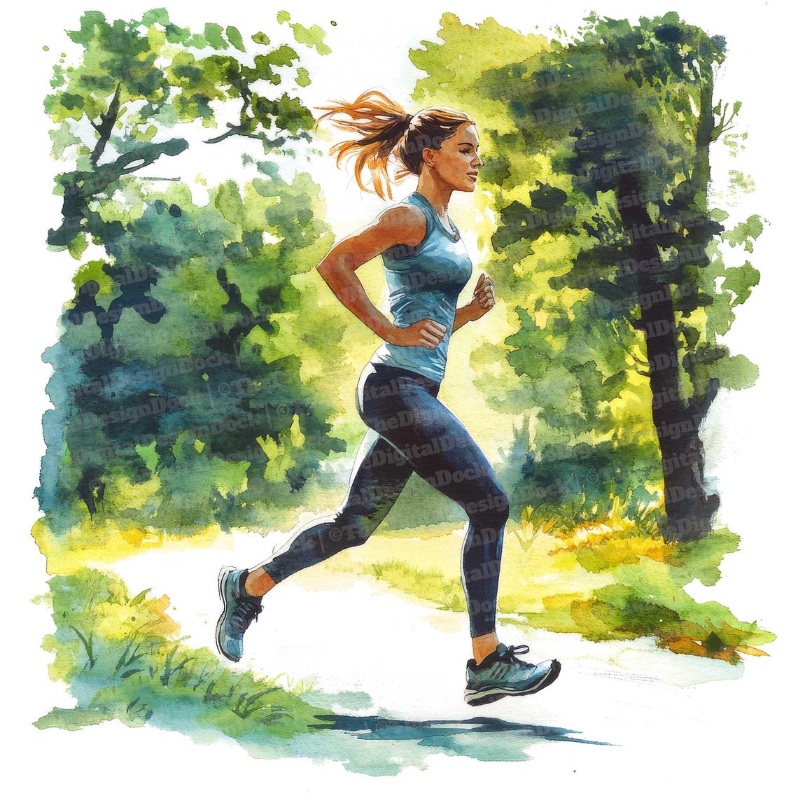 Woman Running Clipart, Watercolor Jogger, Printable Fitness Clipart ...