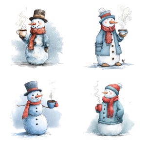 Snowman With Hot Cocoa Art, 12x Winter Snowman Art Set, Printable ...