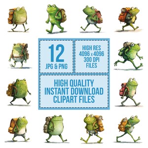 Frog PNG Clipart, 12x Backpack Animal Art Set, Printable Watercolor ...