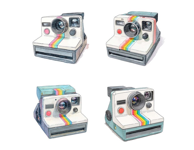 Retro Camera PNG Clipart, 12x Watercolor Vintage Polaroid Camera Clip ...