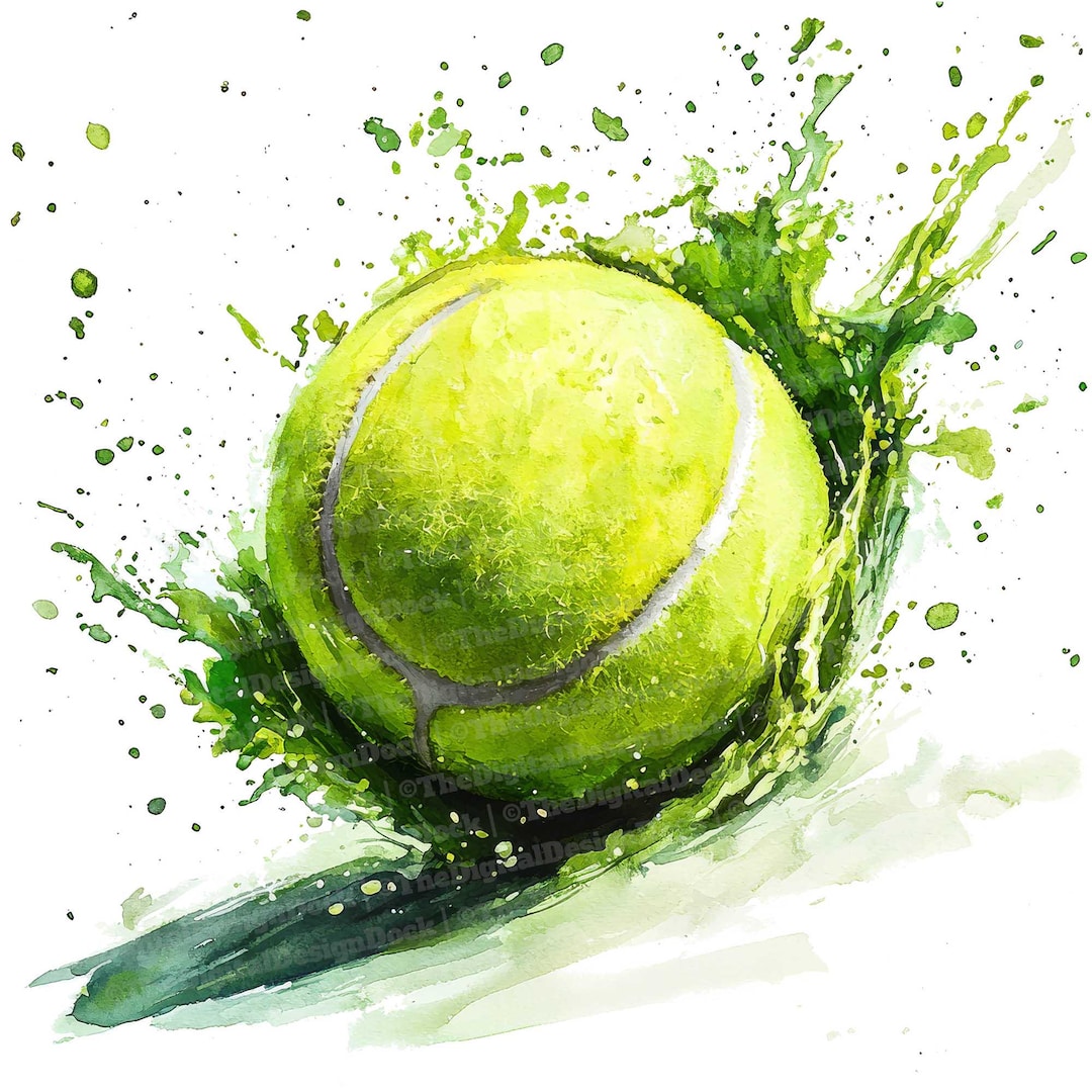 12 Tennis Ball Watercolor Clipart, Sports Ball Splash, Printable ...