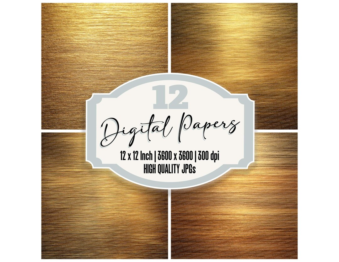 12 X Brushed Gold Junk Journal Paper Metallic Texture Digital Paper ...
