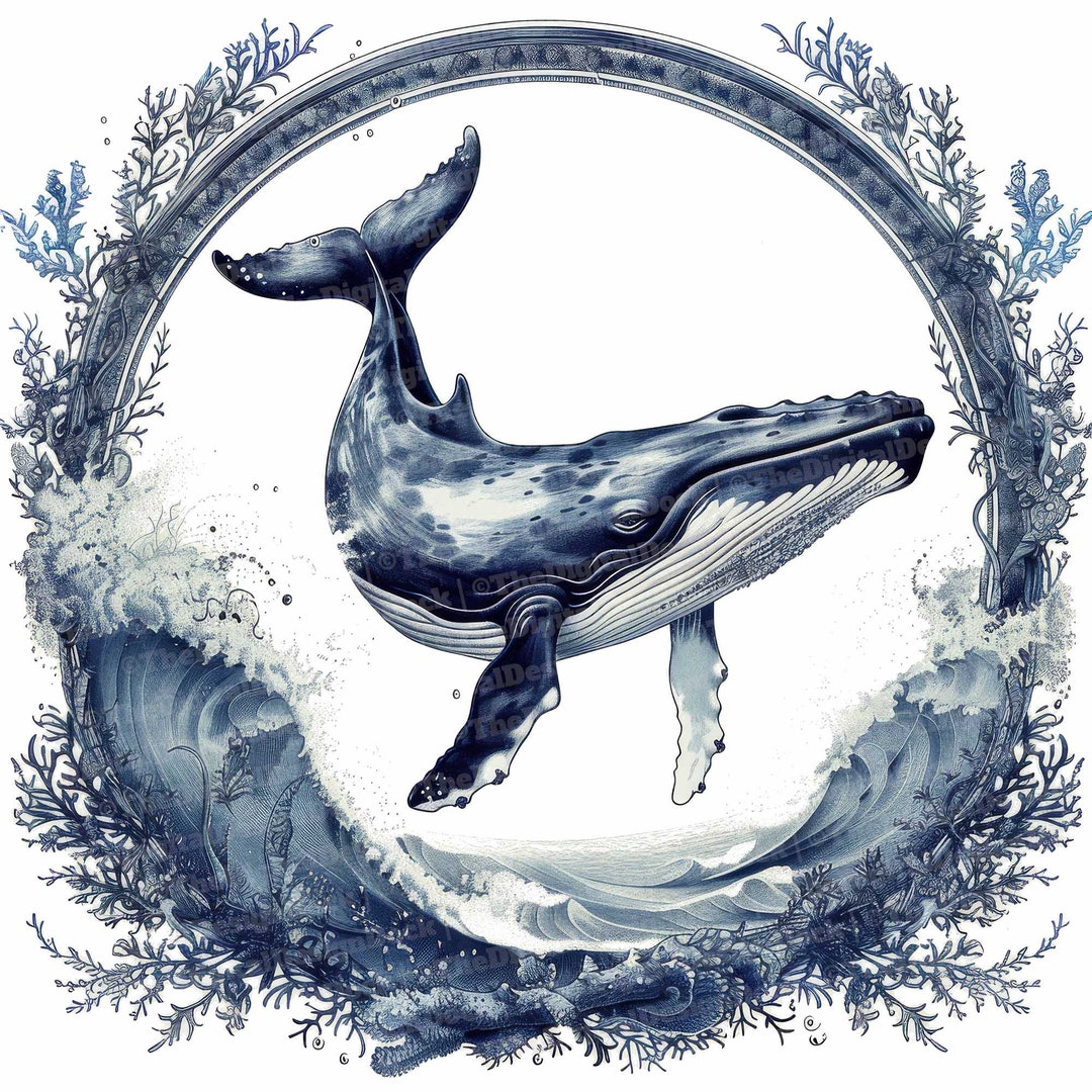 12x Vintage Whales Clipart, Ocean Whales Sea Clipart, Printable ...