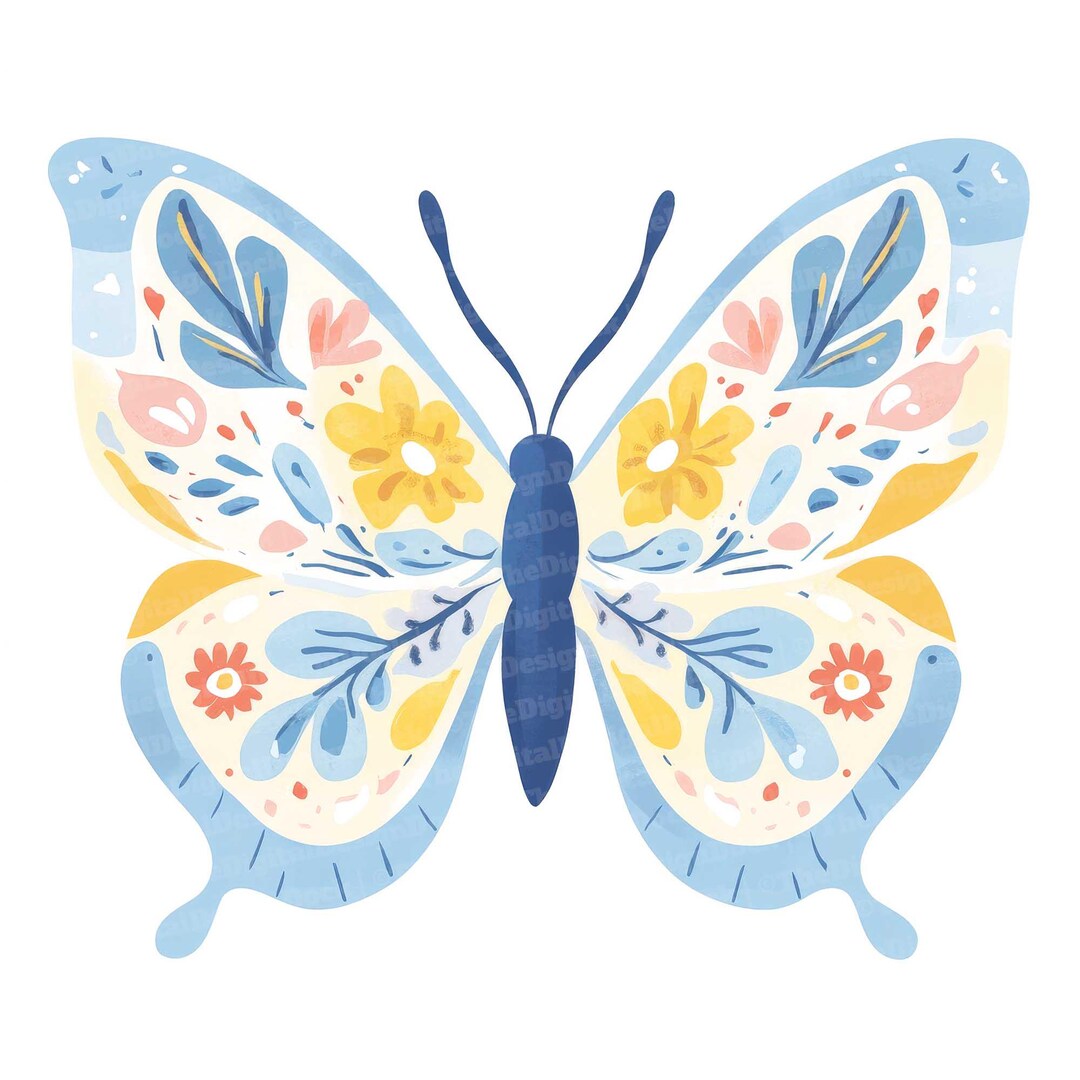 Pastel Butterfly Clip Art, 12x Watercolor Floral Clipart, Butterfly ...