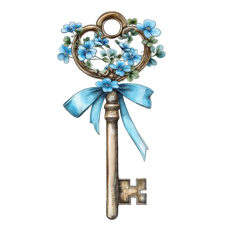 12x Ornate Key PNG Clipart, Antique Key With Flowers Clip Art Set ...