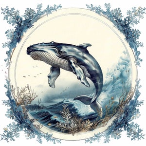 12x Vintage Whales Clipart, Ocean Whales Sea Clipart, Printable ...