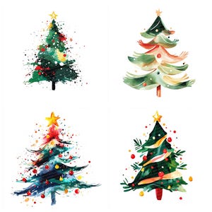 12x Watercolor Christmas Tree Clip Art, Abstract Holiday Tree PNG Set ...