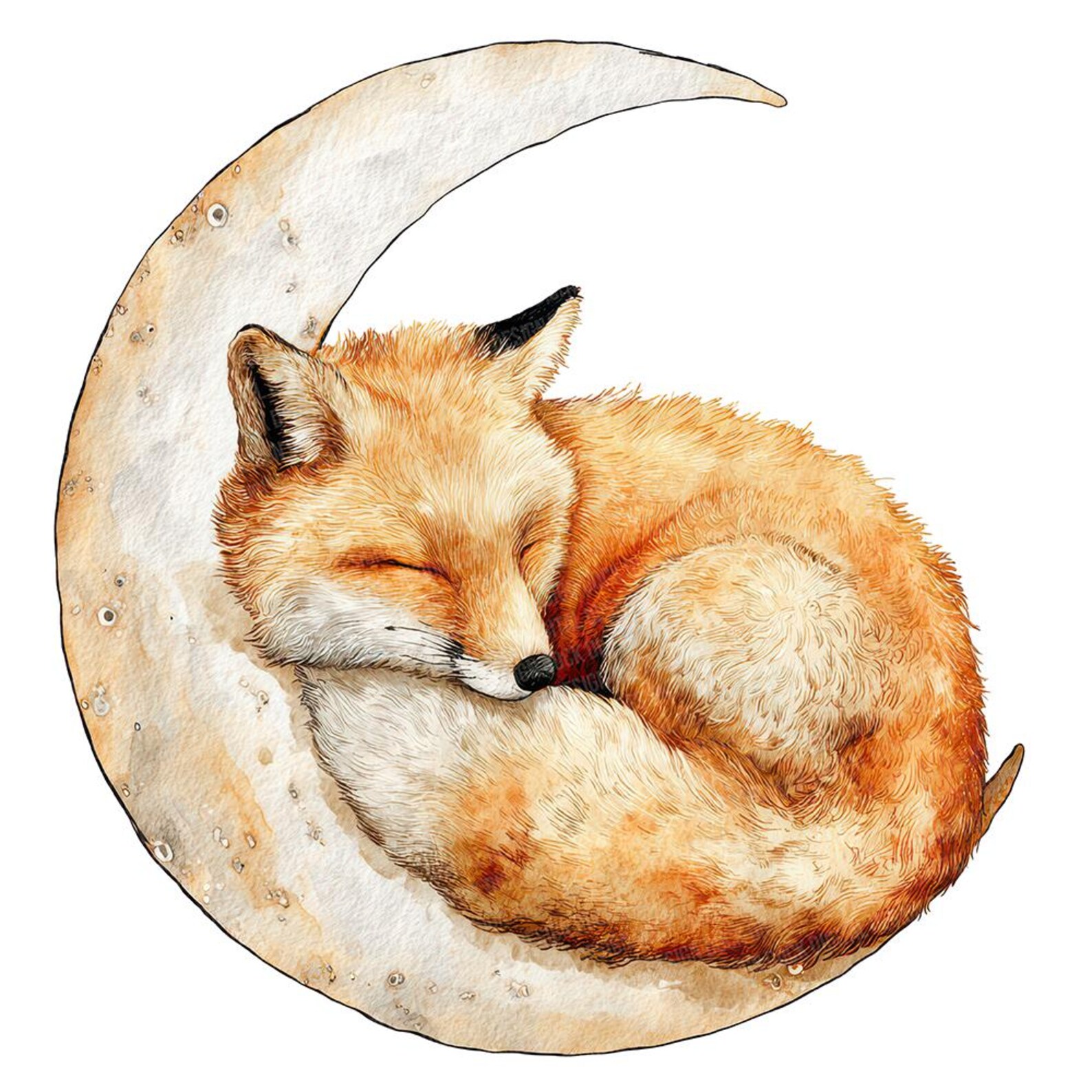 12x Crescent Moon Fox PNG Clipart, Watercolor Sleeping Foxes Clip Art ...