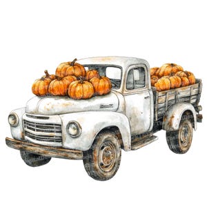 Pumpkin Truck Clip Art, 12x Watercolor Vintage Truck Pumpkins Harvest ...