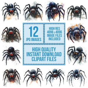 12 Scary Spider Clipart, Watercolor Creepy Spider Art, Halloween Horror ...