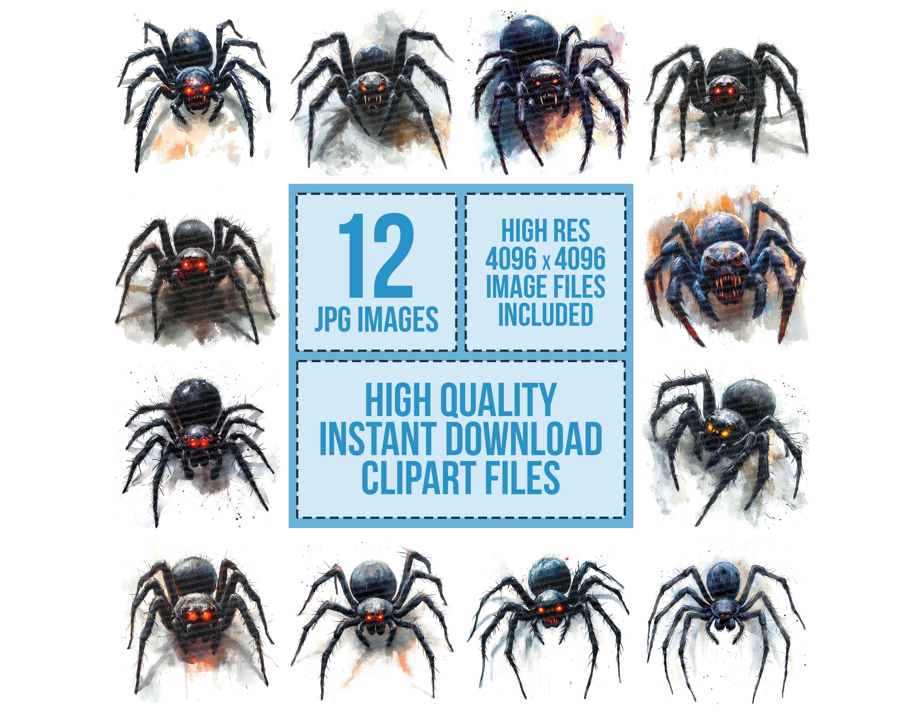 12 Scary Spider Clipart, Watercolor Creepy Spider Art, Halloween Horror ...