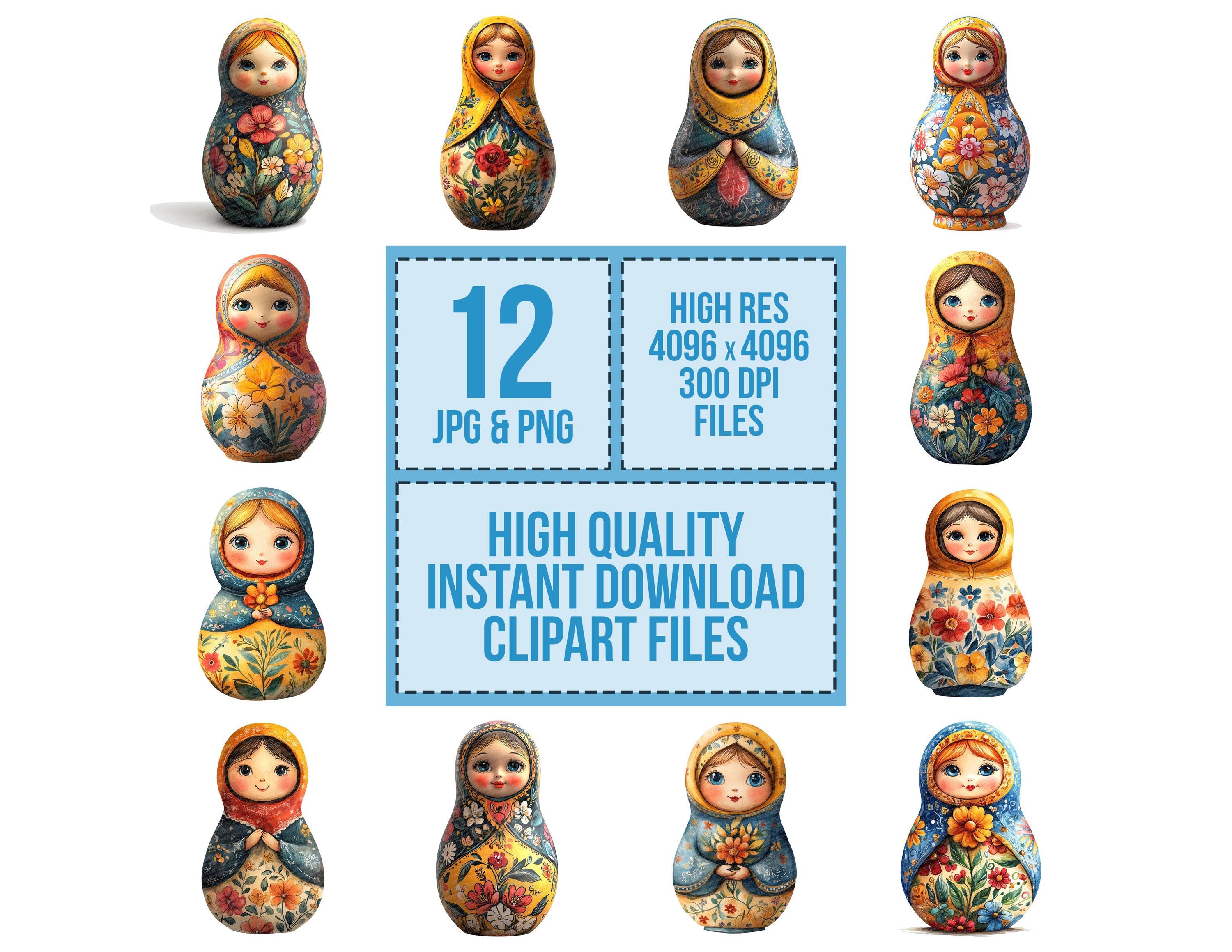 Matryoshka Doll PNG Clipart, 12x Watercolor Russian Nesting Doll Clip ...