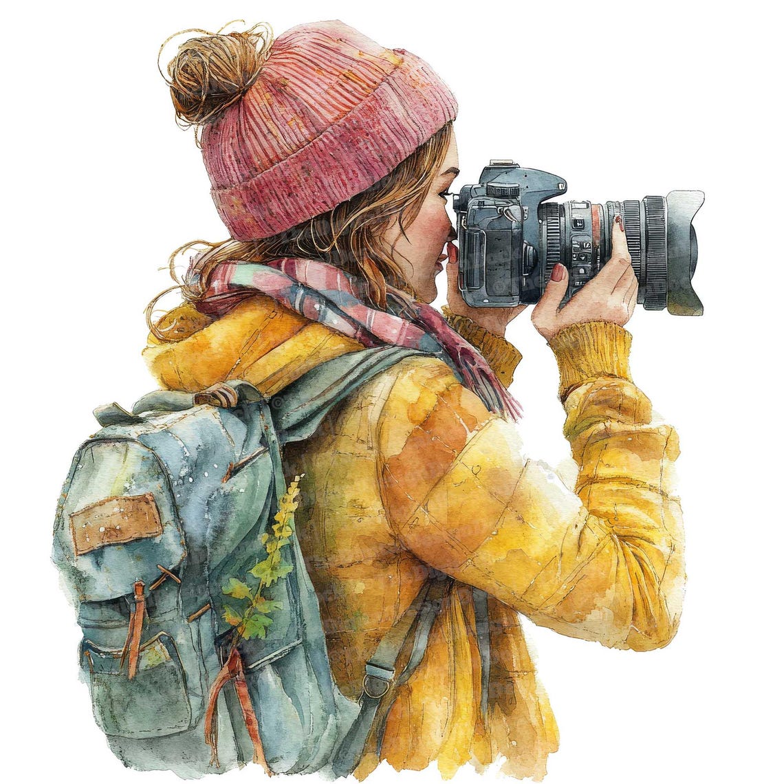 12 Watercolor Female Photographer Clipart, Woman With Camera, Printable ...