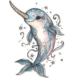 Folk Narwhal Clip Art, 12x Narwhal With Stars PNG Clipart Set ...