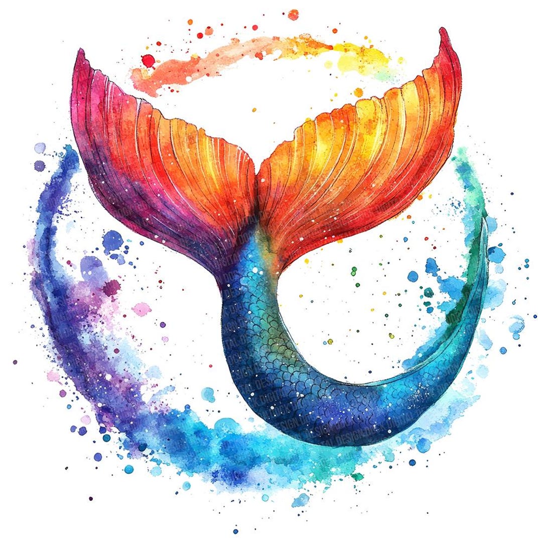 Mermaid Tail PNG Clipart, 12x Watercolor Mermaid Clip Art Set, Fantasy ...