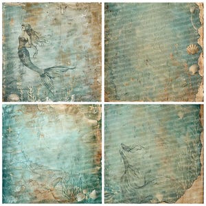 12x Vintage Mermaid Junk Journal Paper, Distressed Nautical Digital ...