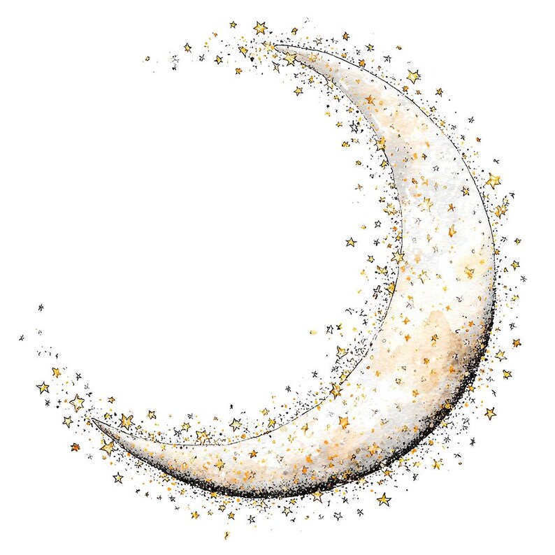 12x Crescent Moon PNG Clipart, Watercolor Celestial Clip Art Set ...