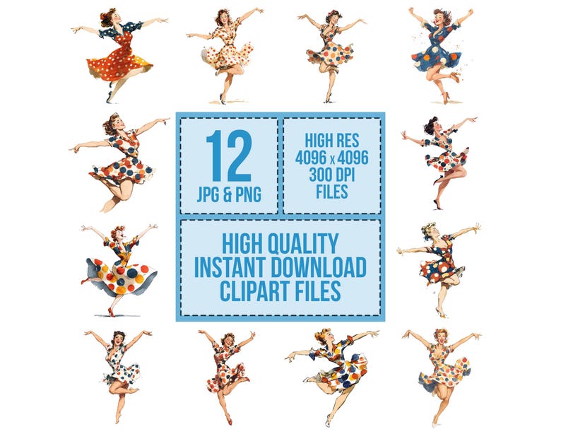Jitterbug Dancer PNG Clipart, 12x 1940s Retro Dance Clip Art Set ...