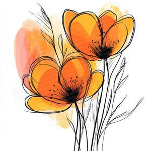 12x Tangerine Flowers Clip Art, Abstract Floral Watercolor PNG Set ...