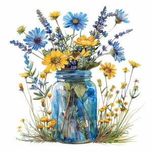Mason Jar Flowers Clipart, 12 Jpgs, Floral Jars Clipart, Printable ...