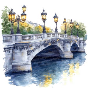 12 Paris Bridge Clipart, Watercolor Pont Alexandre III Art, Printable ...