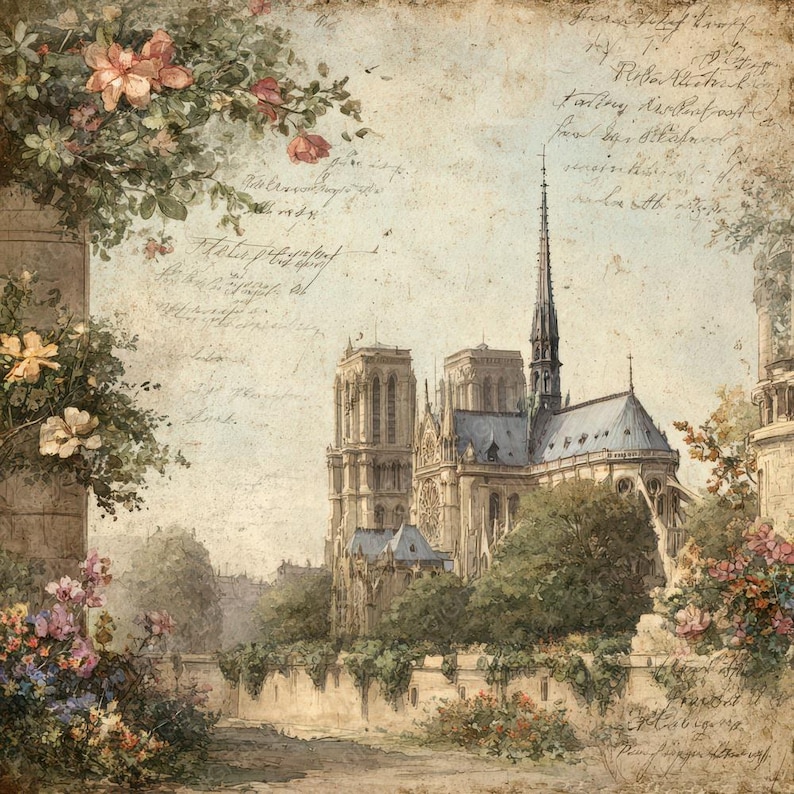 12x Notre Dame Junk Journal Paper Digital Paper Pack France Charm Paris ...