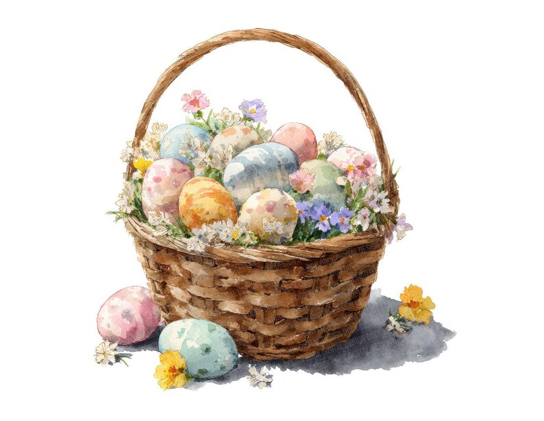 Egg Basket PNG Clipart, 12x Watercolor Easter Basket Clip Art Set ...