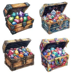 Treasure Chest Clip Art, 12x Gemstone Treasure Clipart Set, Watercolor ...