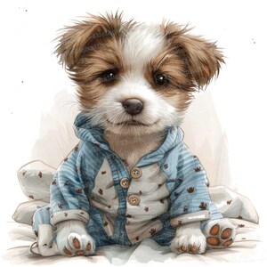 12 Puppy in Pajamas Clipart, Watercolor Dog Clipart, Printable ...
