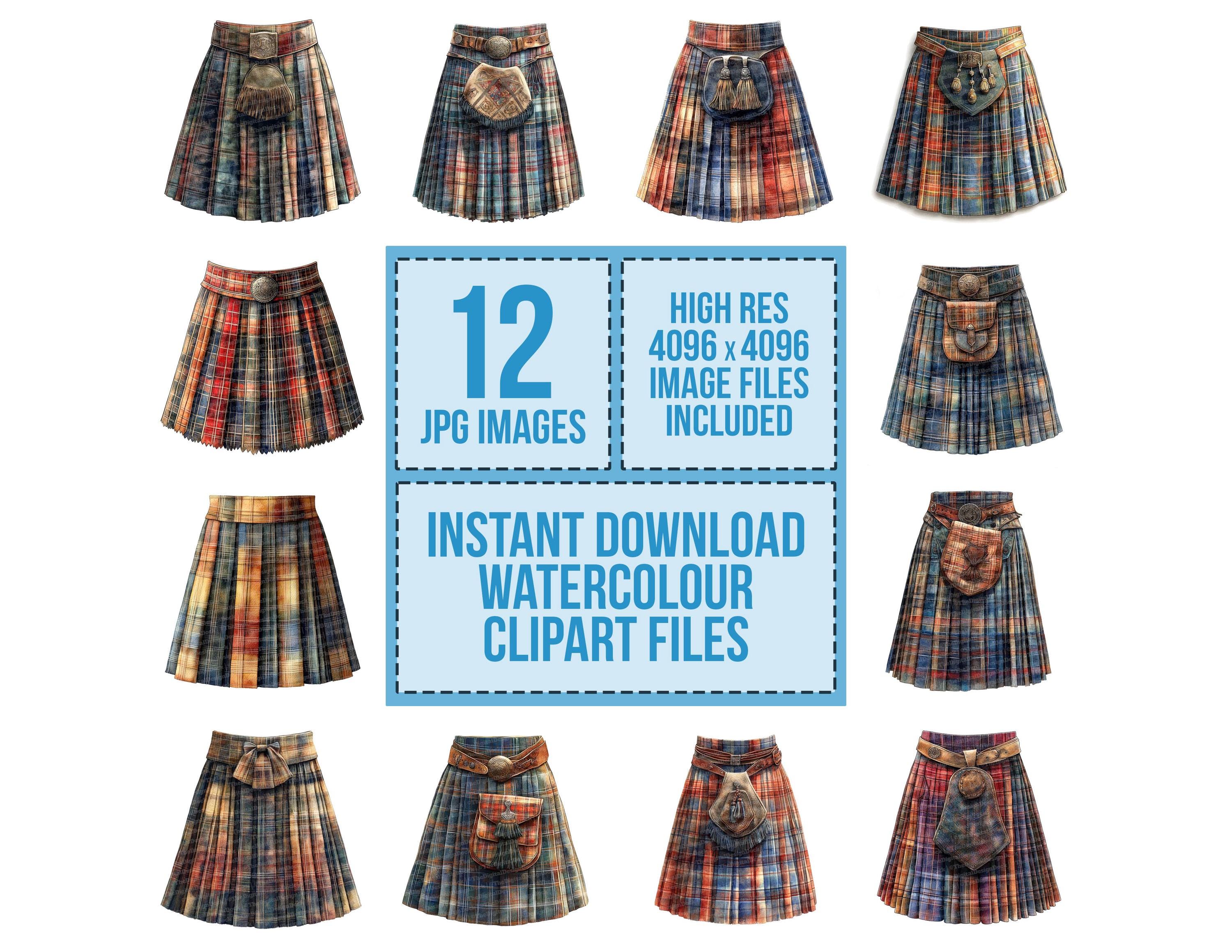 12 Highland Kilt Clipart, Watercolor Scottish Kilt Art, Printable ...