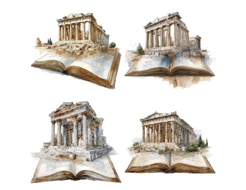12x Parthenon PNG Clipart, Ancient Greek Temple Watercolor Book Clip ...