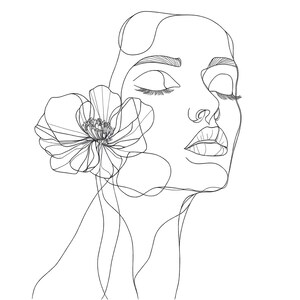 12x Line Art Woman Clipart Set, Minimalist Floral Art, Printable High ...