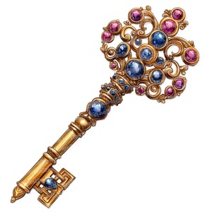 Jeweled Key Clip Art, 12x Watercolor Key With Gems Clipart Set ...