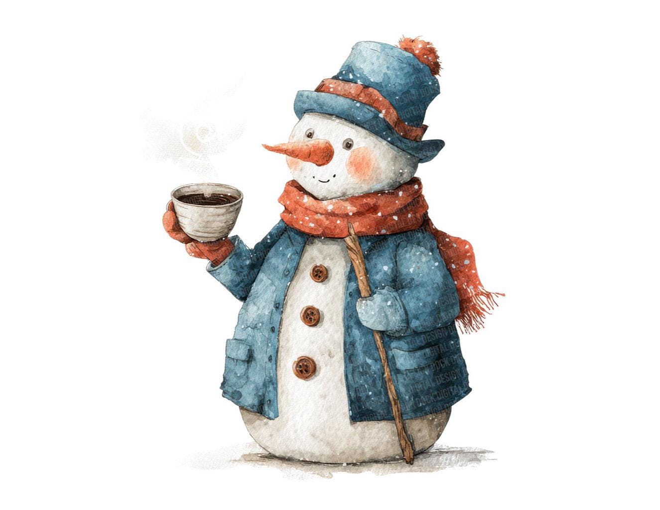 Snowman With Hot Cocoa Art, 12x Winter Snowman Art Set, Printable ...
