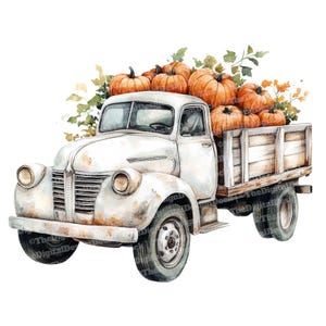 Pumpkin Truck Clip Art, 12x Watercolor Vintage Truck Pumpkins Harvest ...