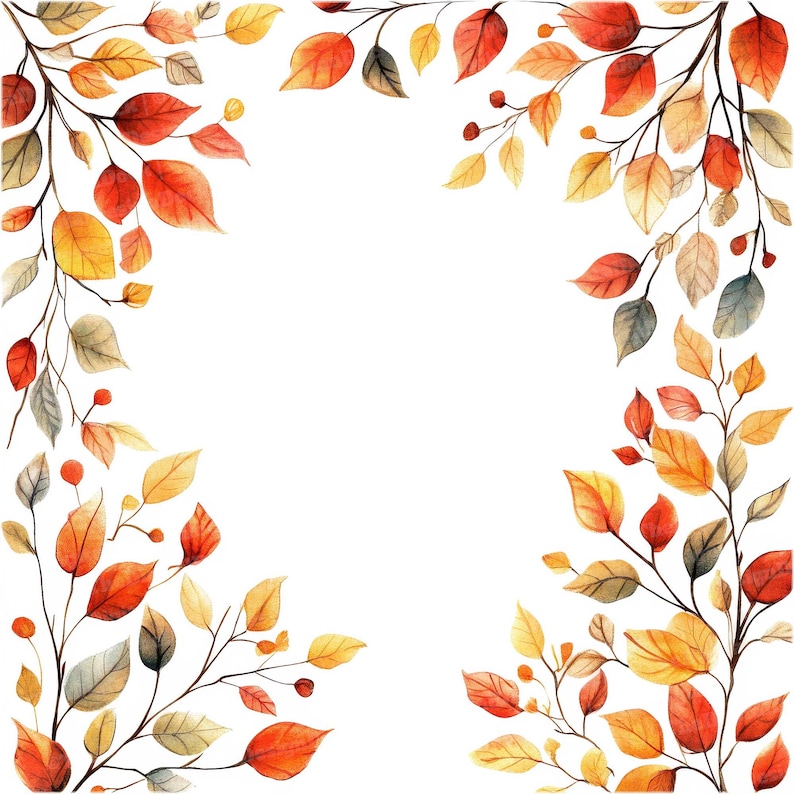 12 Fall Leaves Border Clipart, Watercolor Autumn Illustration ...